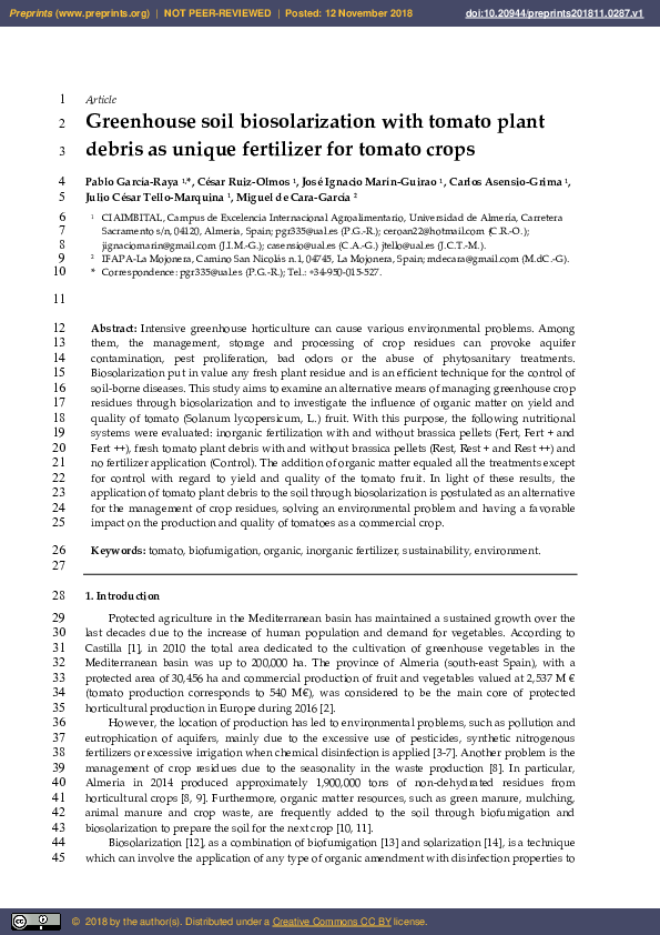(PDF) Greenhouse Soil Biosolarization with Tomato Plant Debris as ...