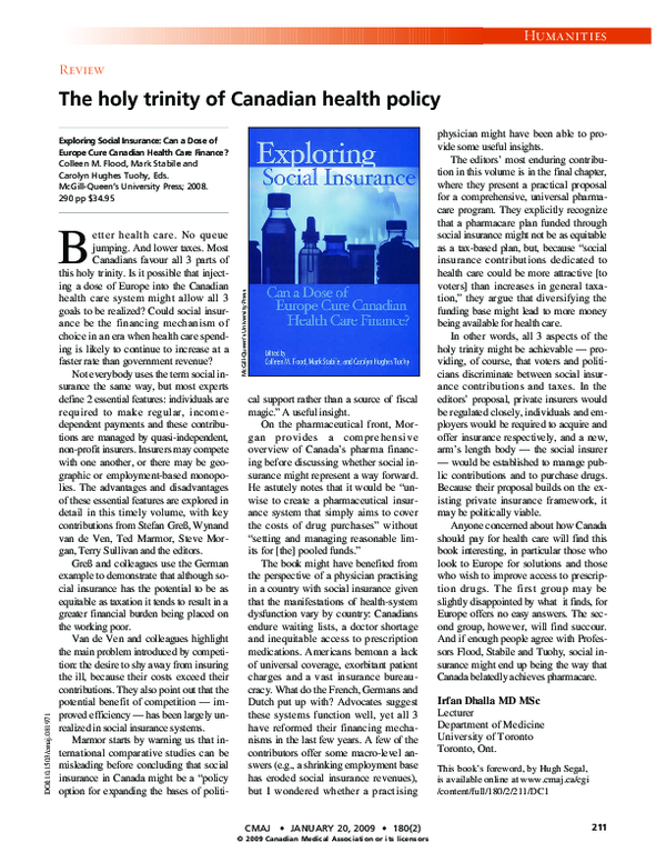 (PDF) The holy trinity of Canadian health policy | Irfan Dhalla ...