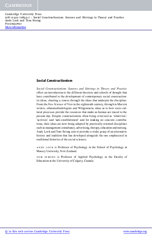 (PDF) Social constructionism: sources and stirrings in theory and practice