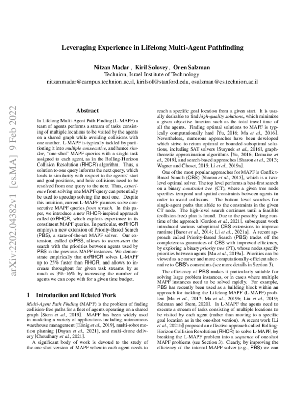 (PDF) Leveraging Experience in Lifelong Multi-Agent Pathfinding