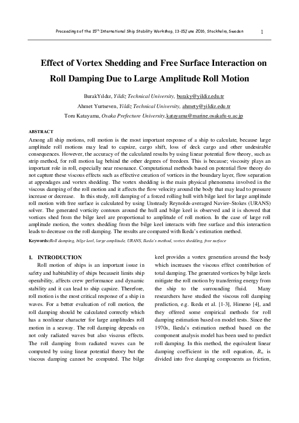 (PDF) Effect of Vortex Shedding and Free Surface Interaction on Roll ...
