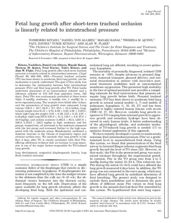 (PDF) Fetal lung growth after short-term tracheal occlusion is linearly ...