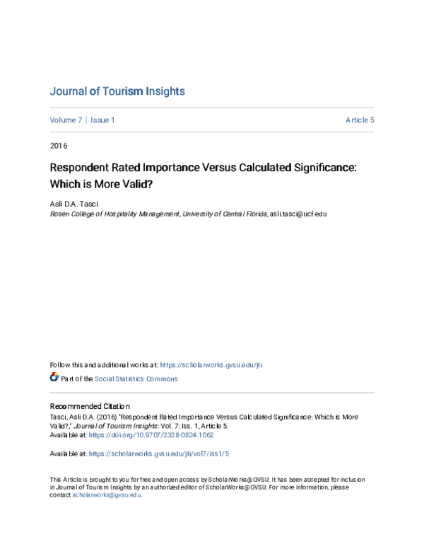 (PDF) Respondent Rated Importance Versus Calculated Significance: Which ...