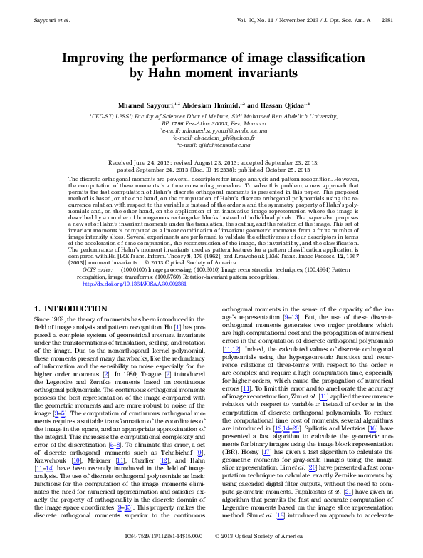 Pdf Improving The Performance Of Image Classification By Hahn Moment