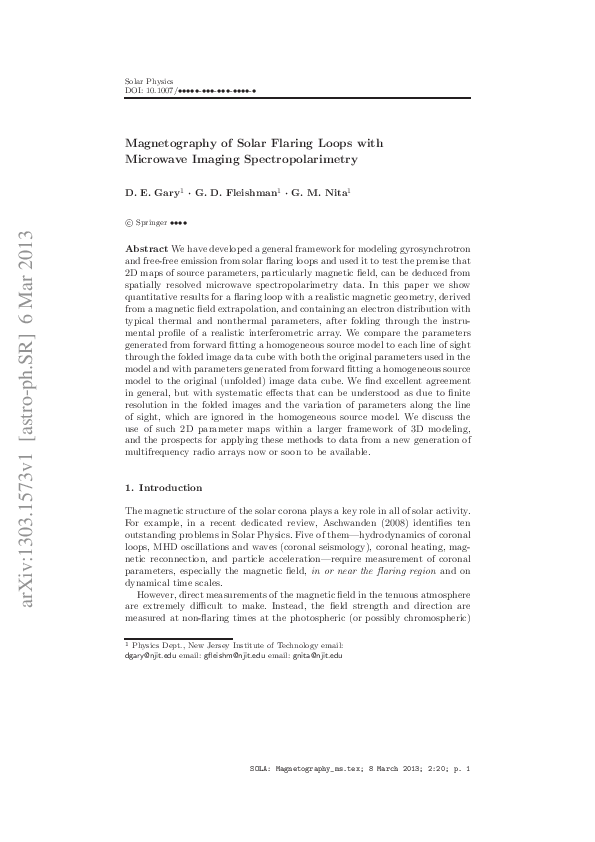 (PDF) Magnetography of Solar Flaring Loops with Microwave Imaging ...