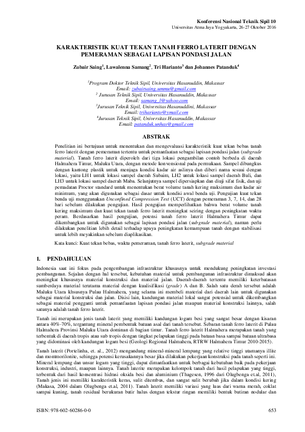 (PDF) Karakteristik Kuat Tekan Tanah Ferro Laterit Dengan Pemeraman ...
