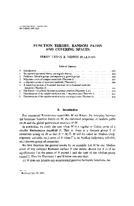 (PDF) Function theory, random paths and covering spaces