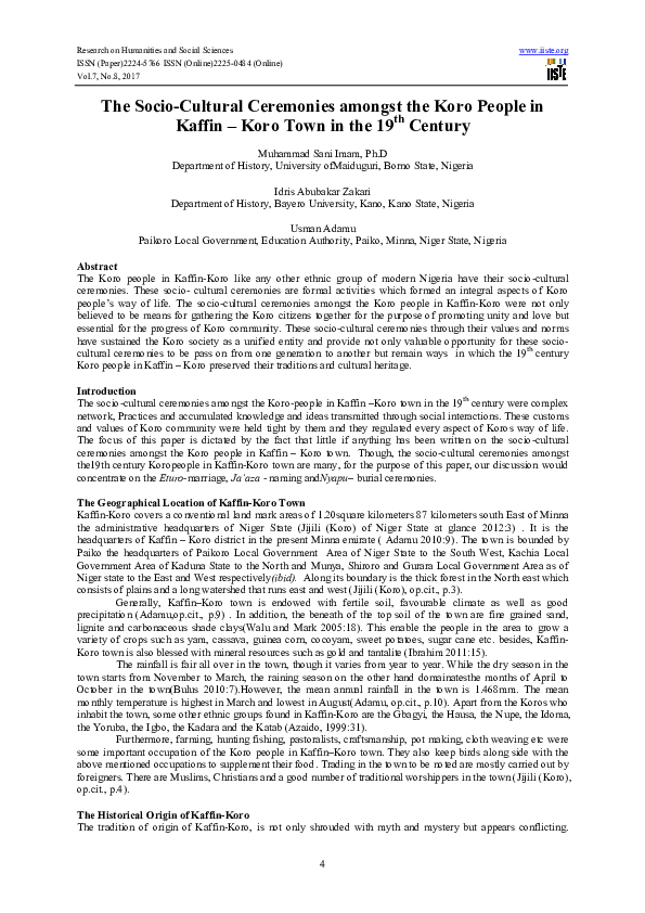 (PDF) The Socio-Cultural Ceremonies amongst the Koro People in Kaffin ...