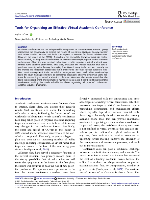 (PDF) Tools for Organizing an Effective Virtual Academic Conference