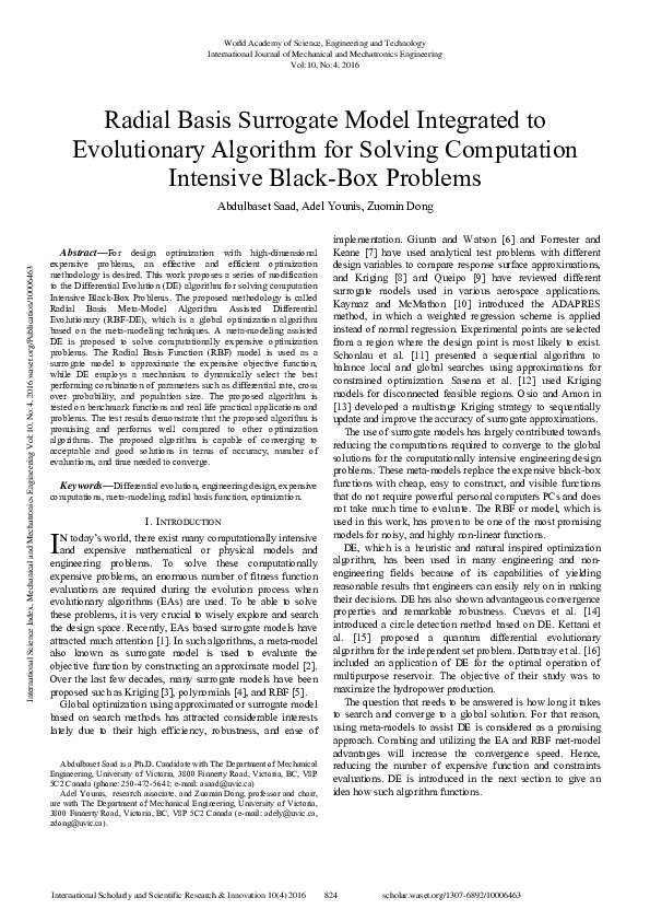 (PDF) Radial Basis Surrogate Model Integrated To Evolutionary Algorithm ...