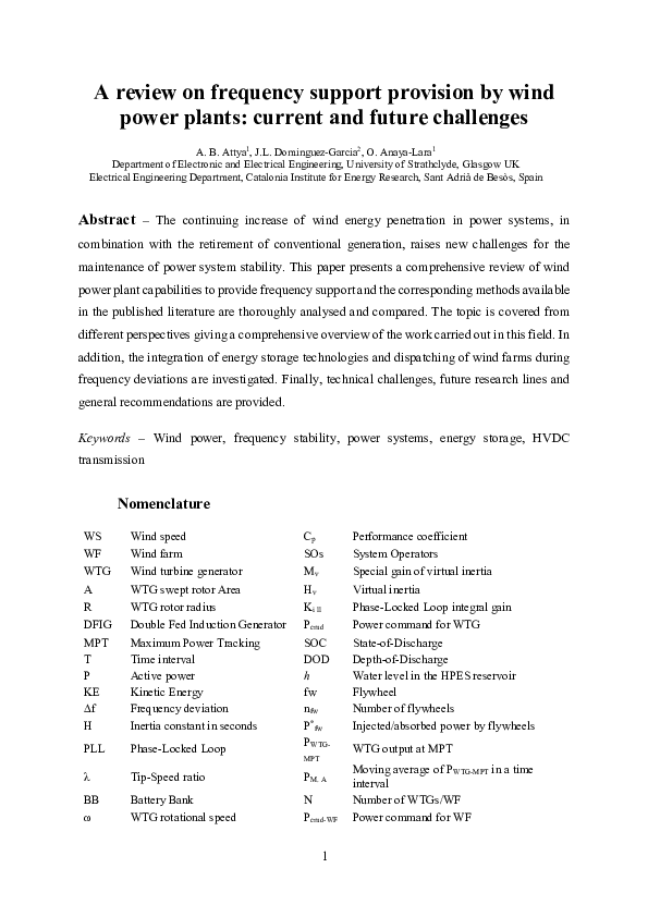 (PDF) A review on frequency support provision by wind power plants ...