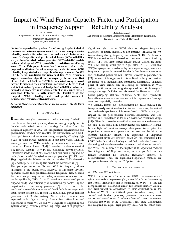 (PDF) Wind Farms and Reliability: Capacity Factors Impact