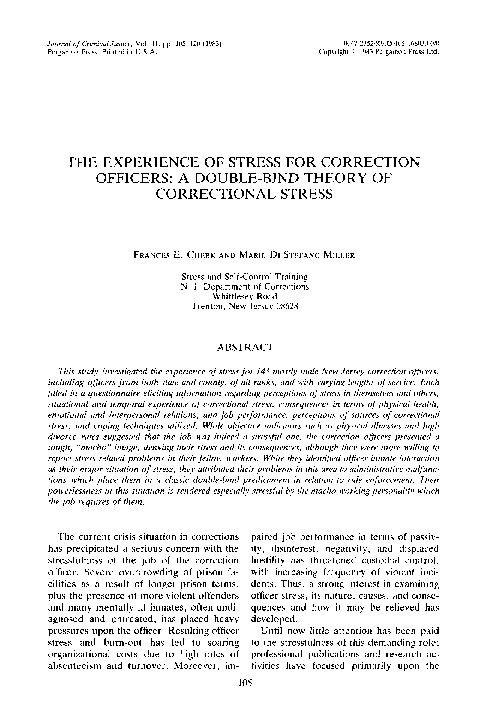 (PDF) The experience of stress for correction officers: A double-bind ...