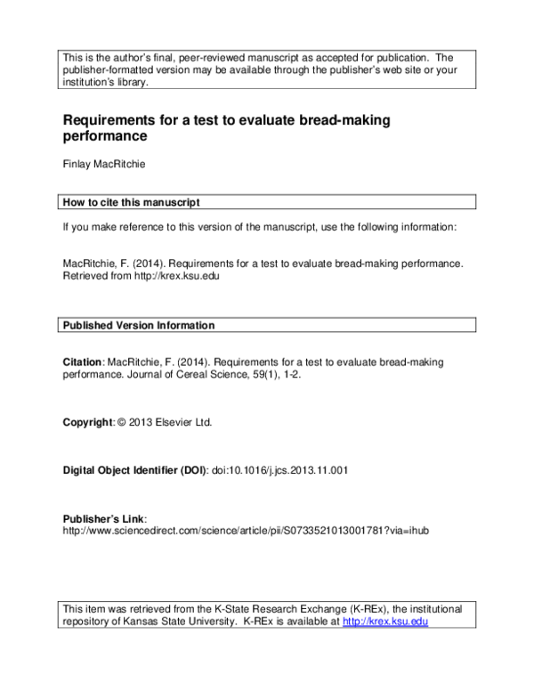 (PDF) Requirements for a test to evaluate bread-making performance