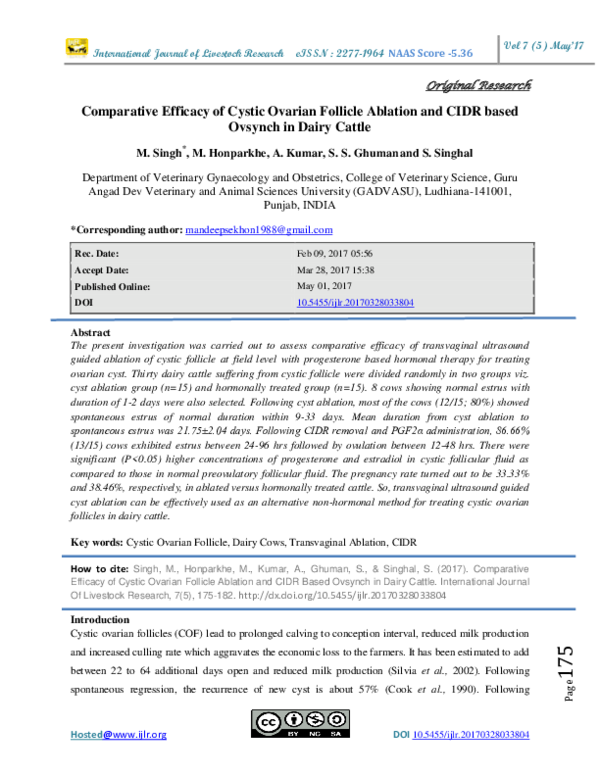 (PDF) Comparative Efficacy of Cystic Ovarian Follicle Ablation and CIDR ...