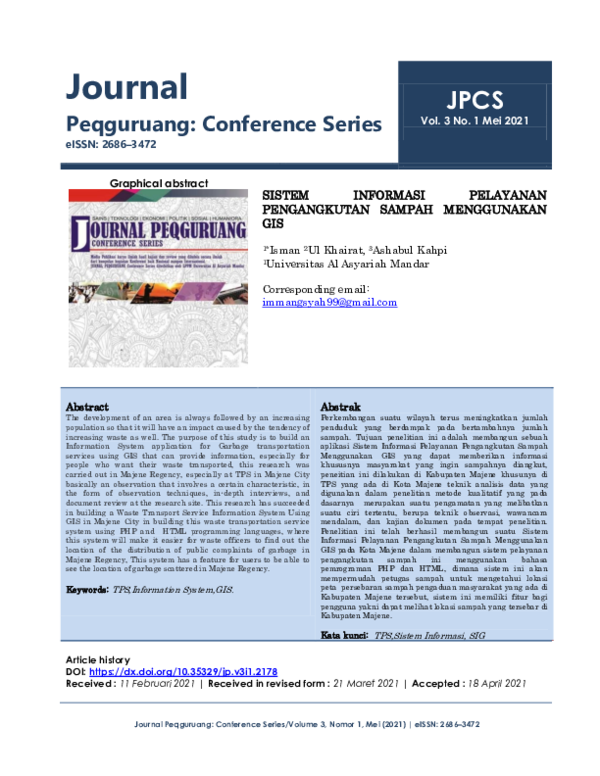 (PDF) Sistem Informasi Pelayanan Pengangkutan Sampah Menggunakan Gis