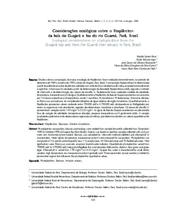 (PDF) Considerações ecológicas sobre o fitoplâncton da baía do Guajará ...
