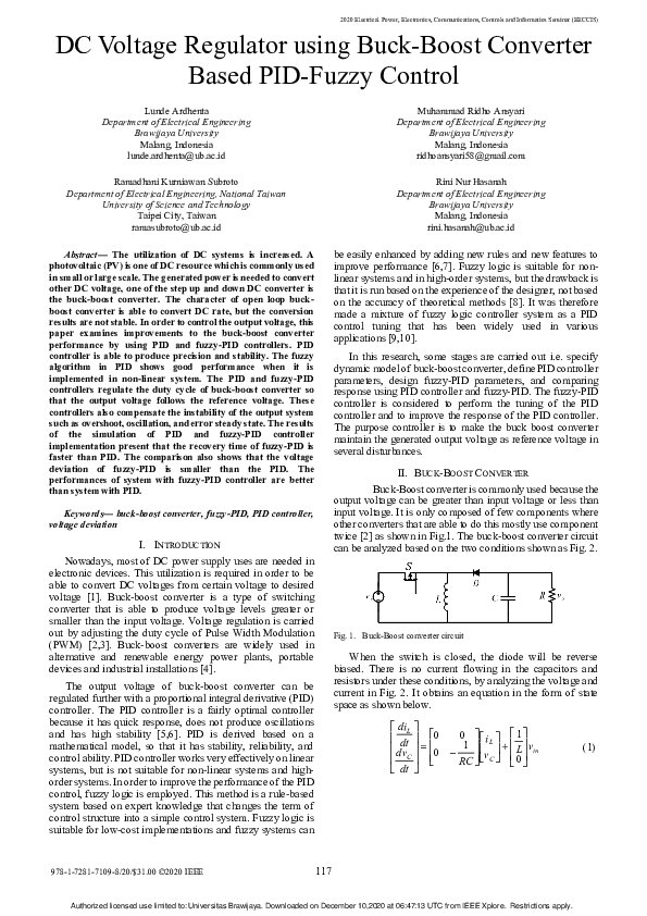 (PDF) DC Voltage Regulator using Buck-Boost Converter Based PID-Fuzzy Control
