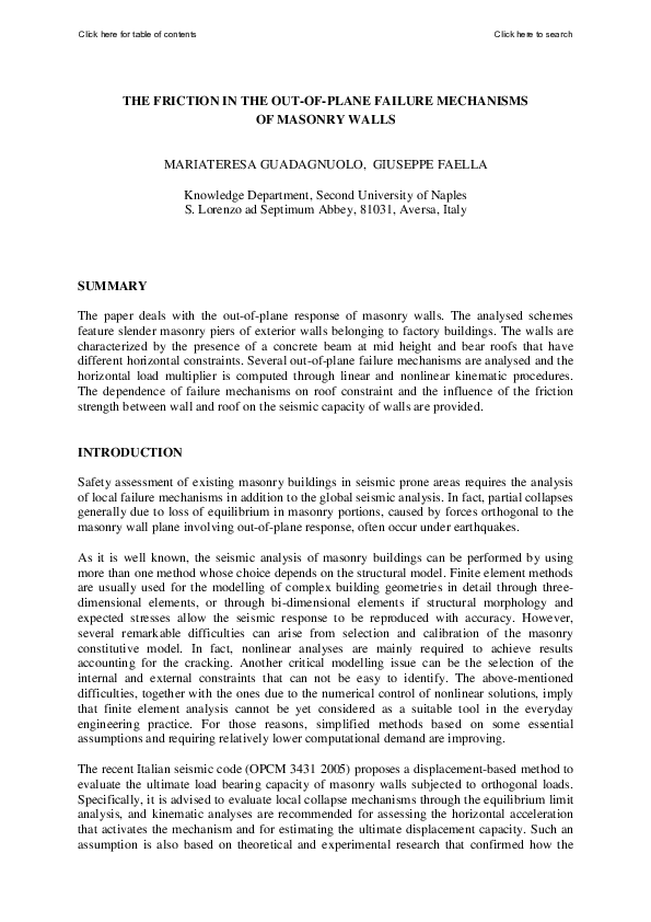 (PDF) The friction in out-of-plane failure mechanisms of masonry walls