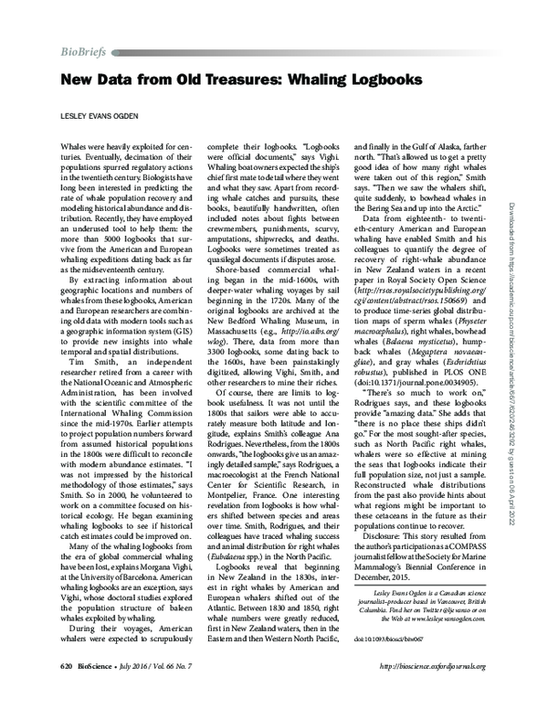 (PDF) New Data from Old Treasures: Whaling Logbooks
