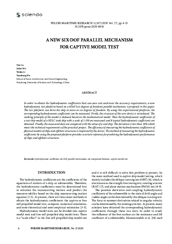 (PDF) A New Six-DoF Parallel Mechanism for Captive Model Test