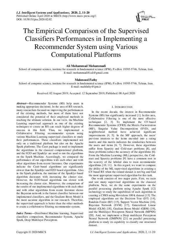 Pdf The Empirical Comparison Of The Supervised Classifiers Performances In Implementing A
