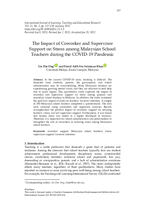 (PDF) The Impact of Coworker and Supervisor Support on Stress among ...