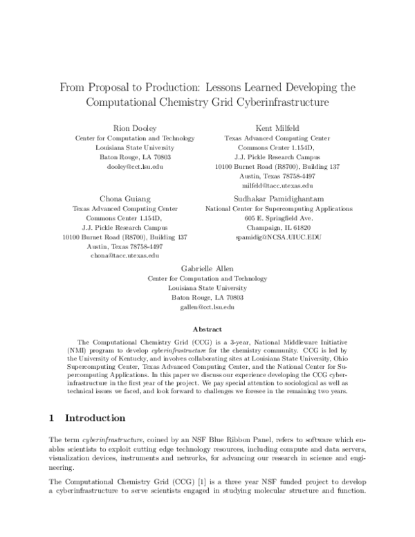 (PDF) From proposal to production: Lessons learning developing the Computational Chemistry Grid ...