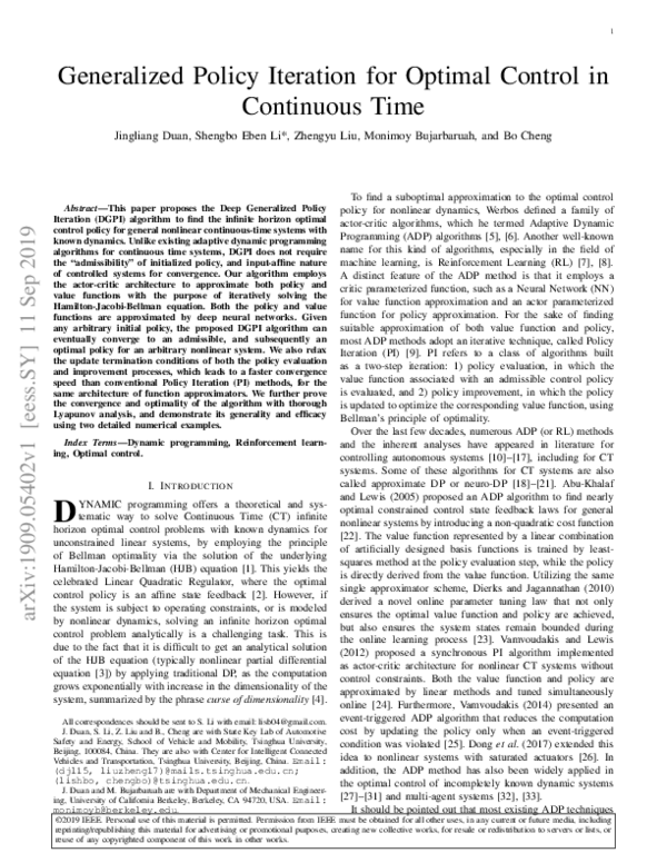 (PDF) Generalized Policy Iteration for Optimal Control in Continuous Time