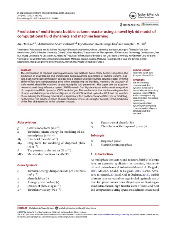 Pdf Prediction Of Multi Inputs Bubble Column Reactor Using A Novel Hybrid Model Of