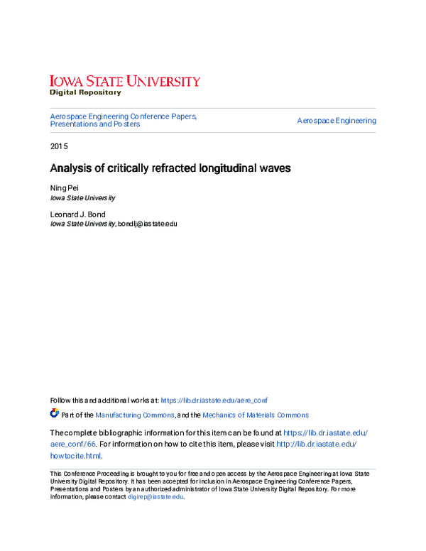 (PDF) Analysis of critically refracted longitudinal waves