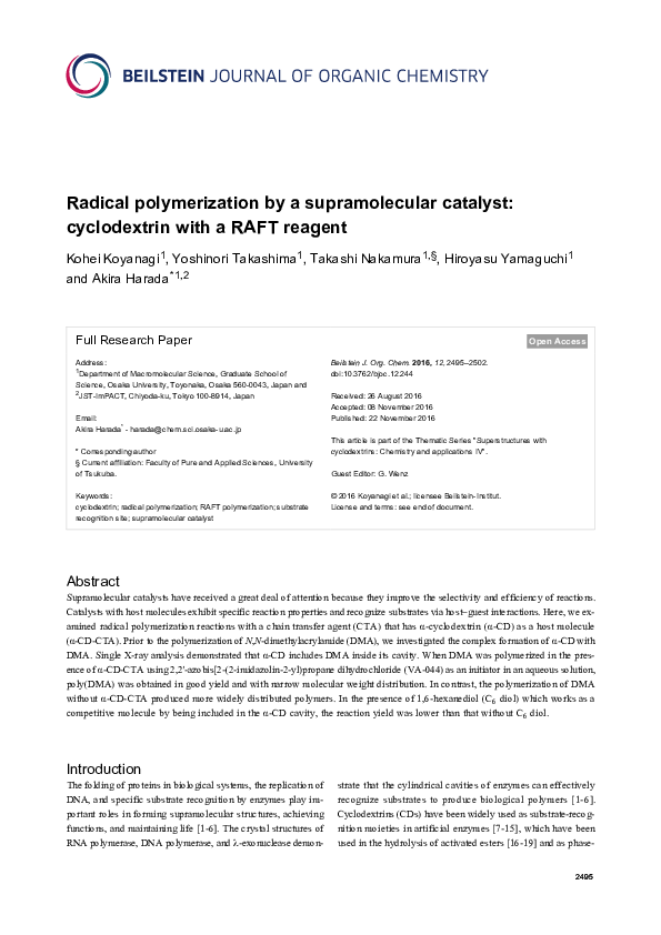 (PDF) Radical polymerization by a supramolecular catalyst: cyclodextrin ...