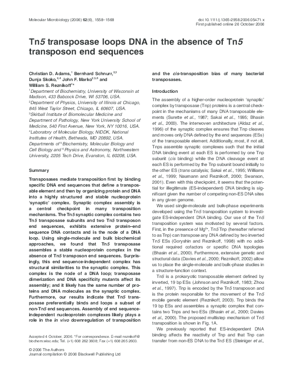 (PDF) Tn5 transposase loops DNA in the absence of Tn5 transposon end ...