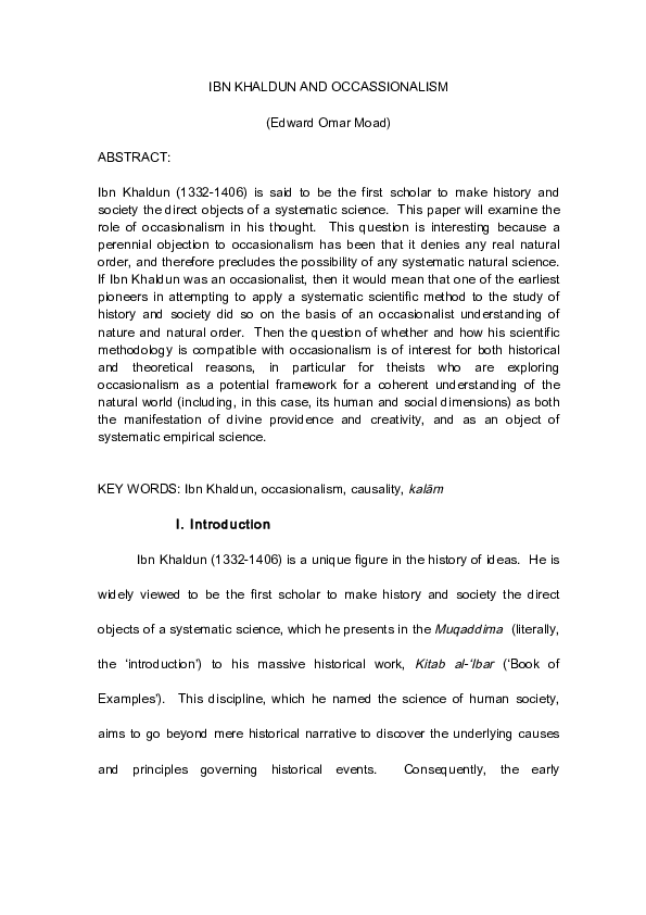 (PDF) Ibn Khaldun and Occasionalism