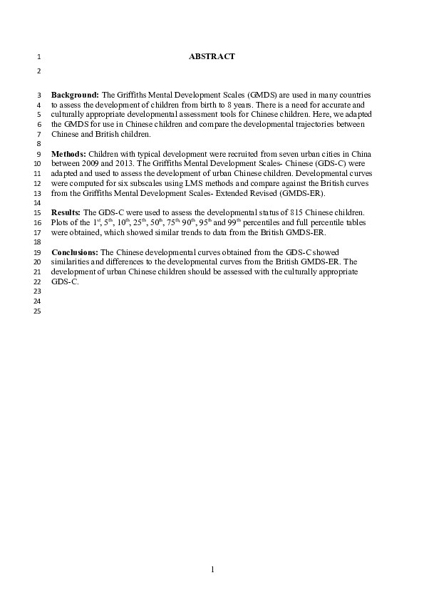 (DOC) The Griffiths Development Scales-Chinese (GDS-C): A cross ...