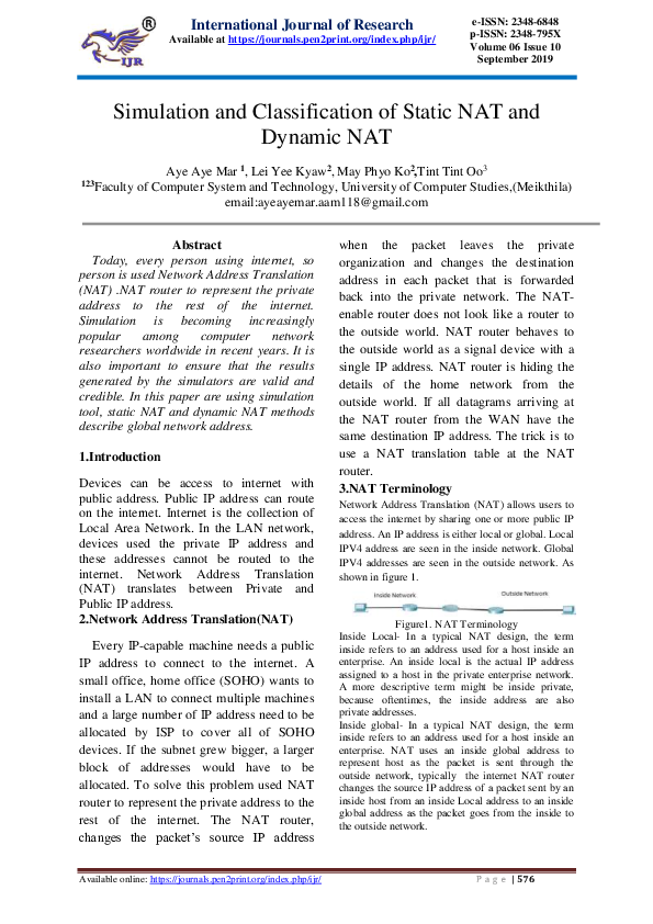 (PDF) Simulation and Classification of Static NAT and Dynamic NAT