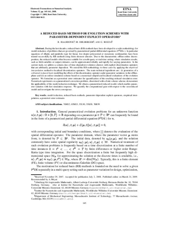 Pdf A Reduced Basis Method For Evolution Schemes With Parameter Dependent Explicit Operators