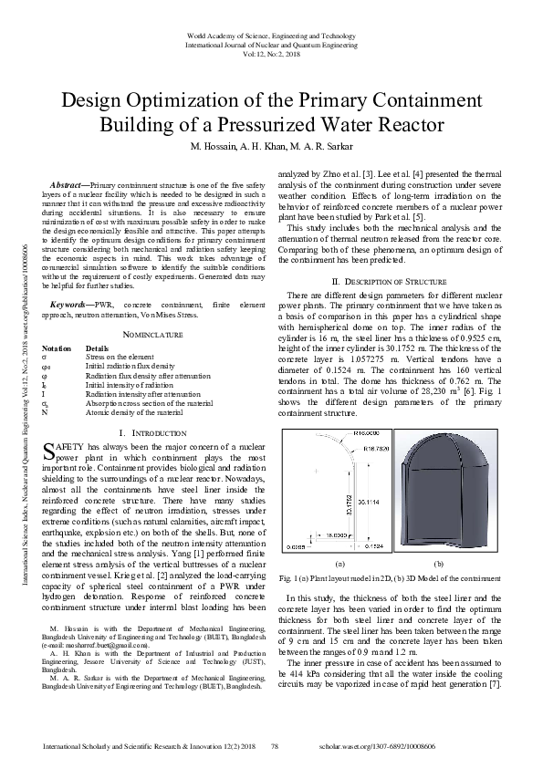 (PDF) Design Optimization Of The Primary Containment Building Of A ...