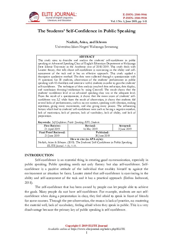 (PDF) The Students' Self-Confidence in Public Speaking