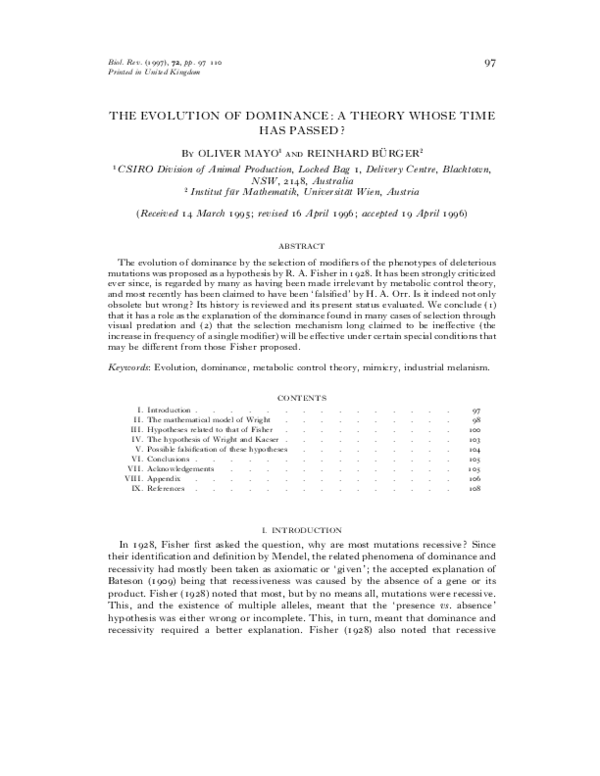 (PDF) The Evolution of Dominance: A Theory Whose Time Has Passed?