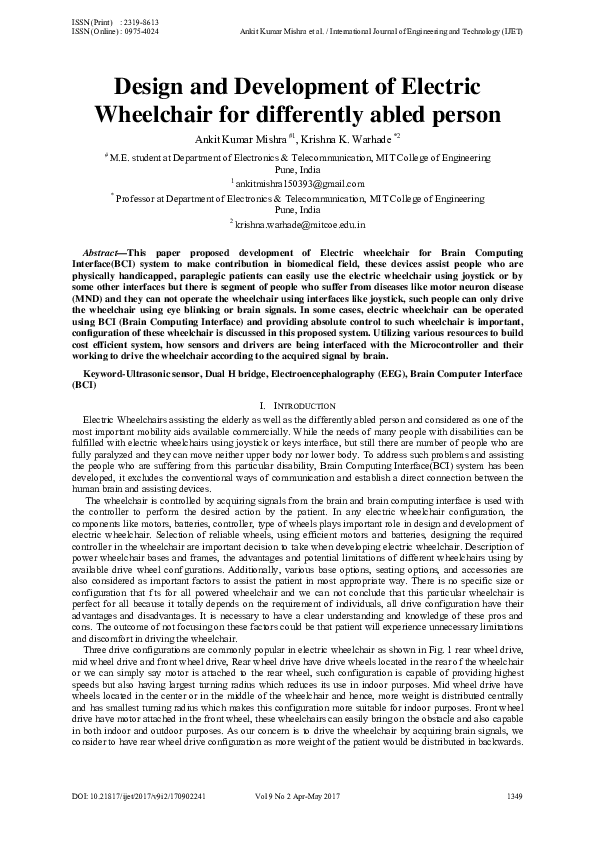 (PDF) Design and Development of Electric Wheelchair for differently ...