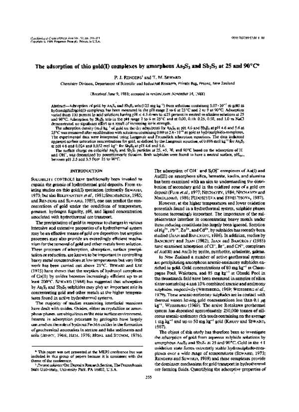 (PDF) The adsorption of thio gold(I) complexes by amorphous As2S3 and ...