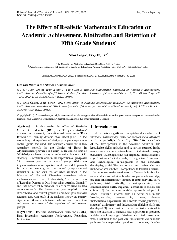 (PDF) Impact of Realistic Math Education on Students