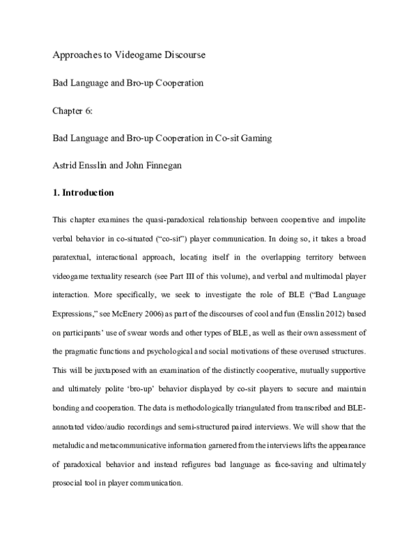(PDF) Bad Language and Bro-up Cooperation in Co-sit Gaming