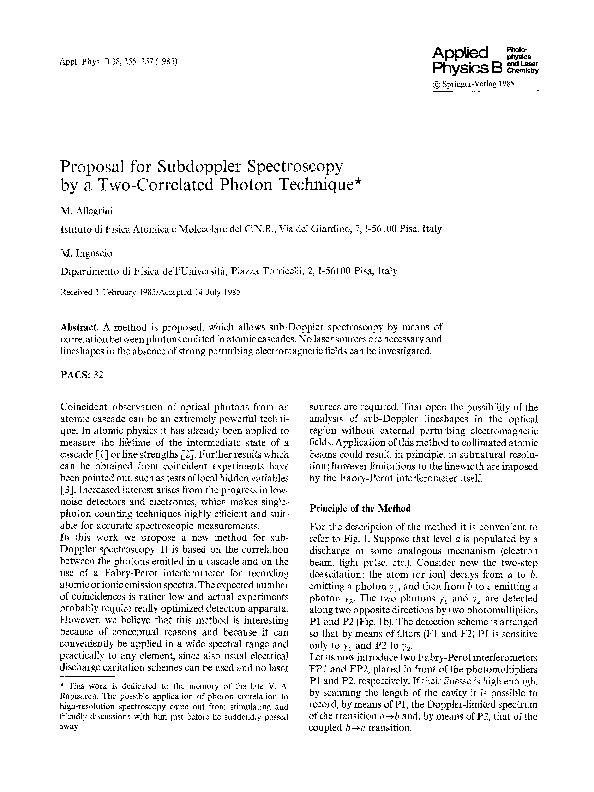 (PDF) Proposal for subdoppler spectroscopy by a two-correlated photon ...