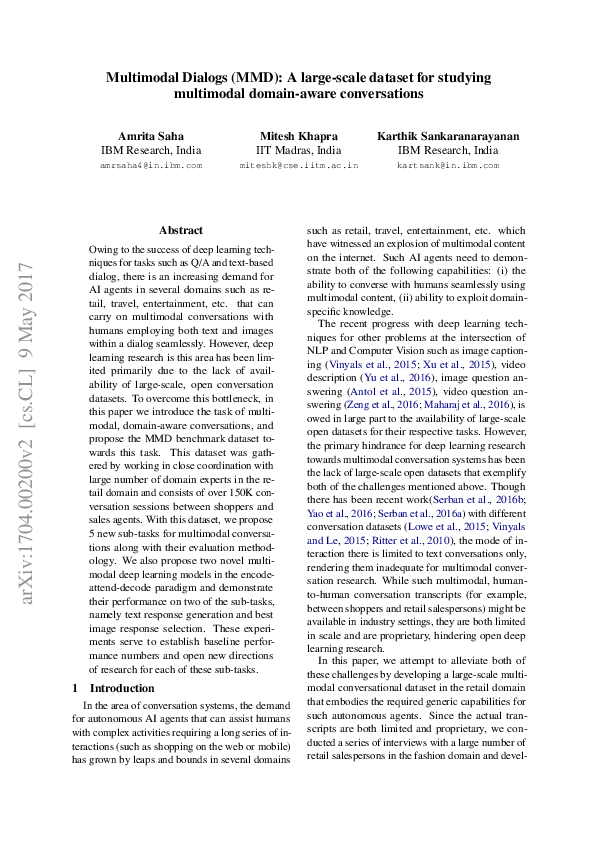 (PDF) Multimodal Dialogs (MMD): A large-scale dataset for studying multimodal domain-aware ...
