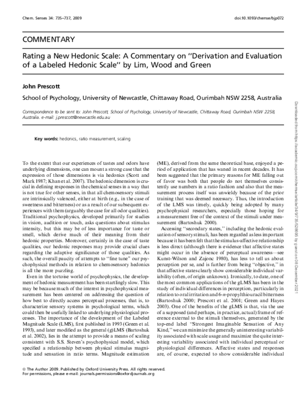 (PDF) Rating a New Hedonic Scale: A Commentary on "Derivation and ...