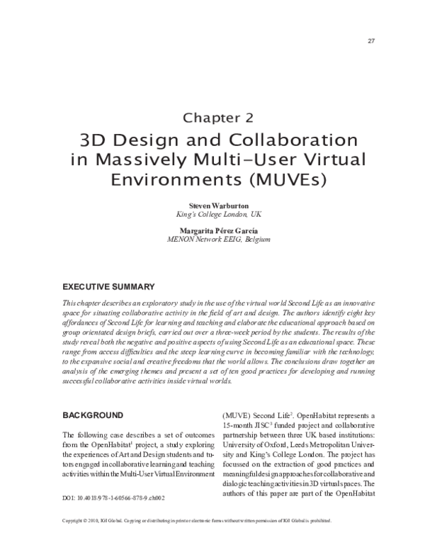 (PDF) 3D Design and Collaboration in Massively Multi-User Virtual Environments (MUVEs ...