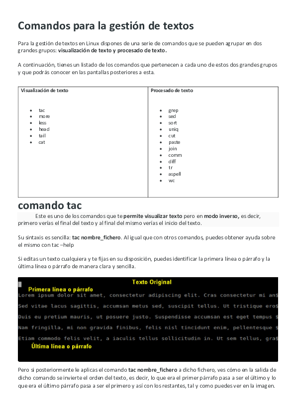 (PDF) Comandos para la gestión de textos