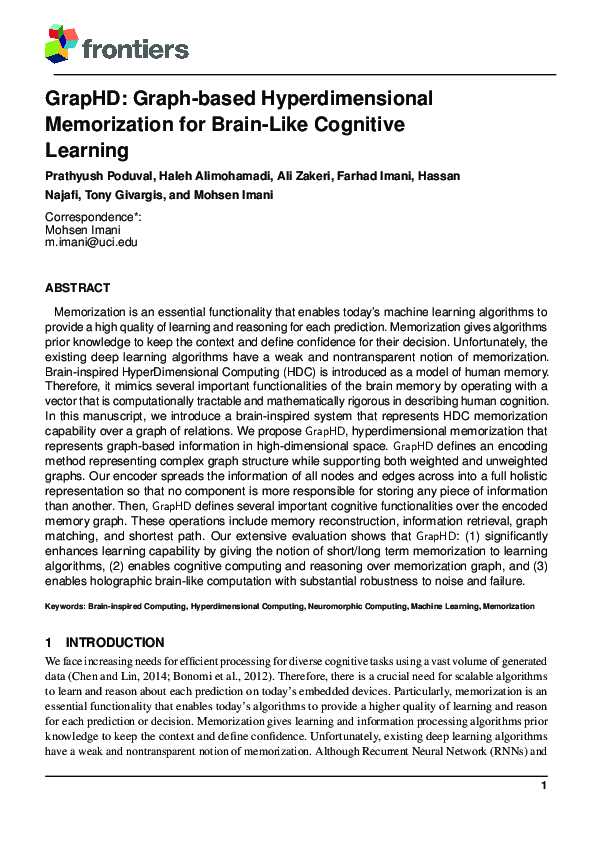 (PDF) GrapHD: Graph-Based Hyperdimensional Memorization for Brain-Like ...